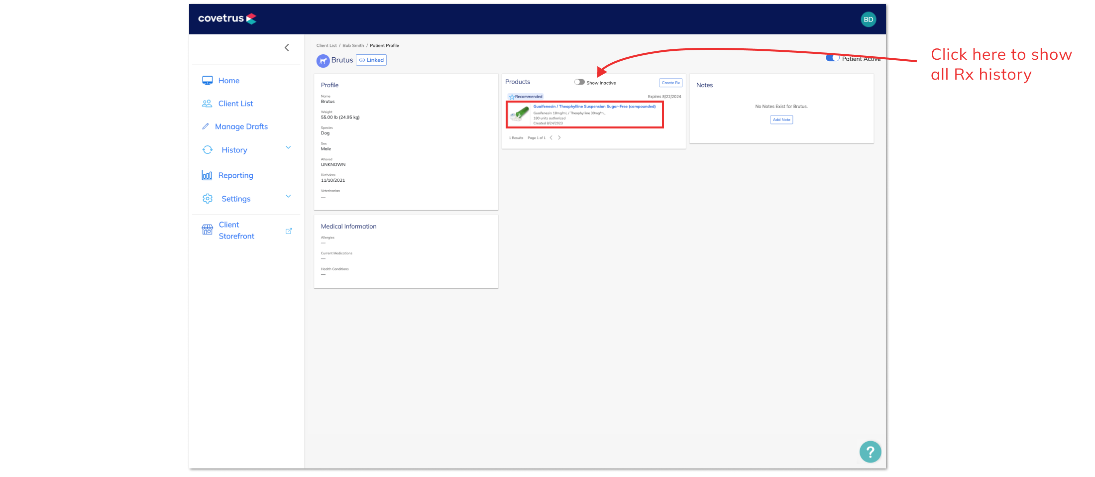 Patient Rx History – Covetrus