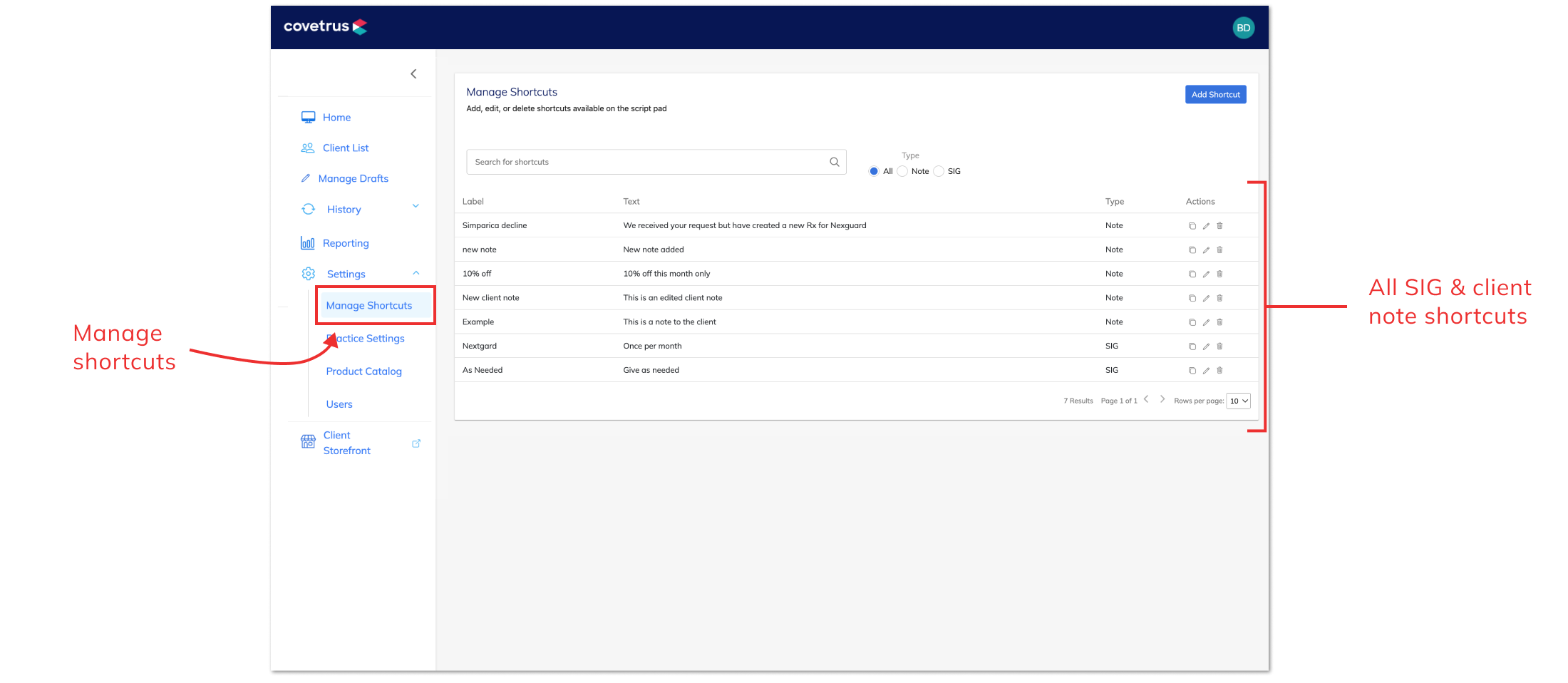 Using the Notes to Client Shortcut – Covetrus