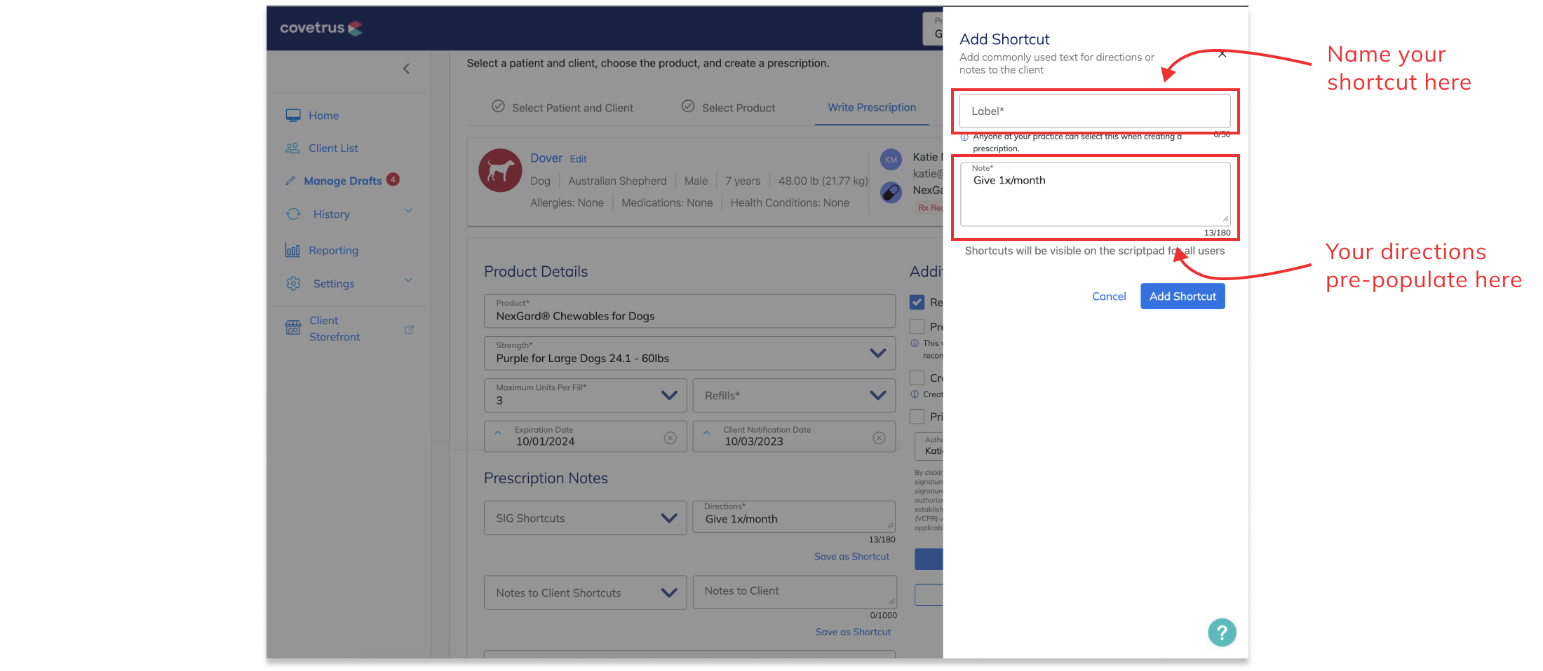 Using SIG Shortcuts – Covetrus