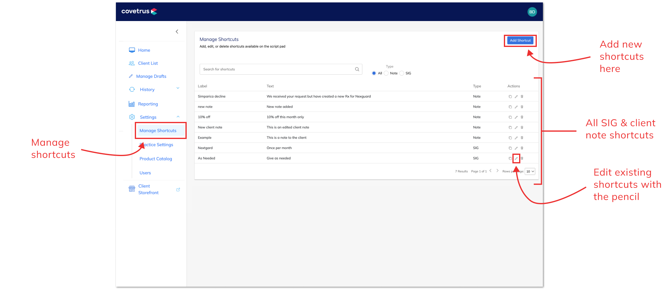 Using SIG Shortcuts – Covetrus