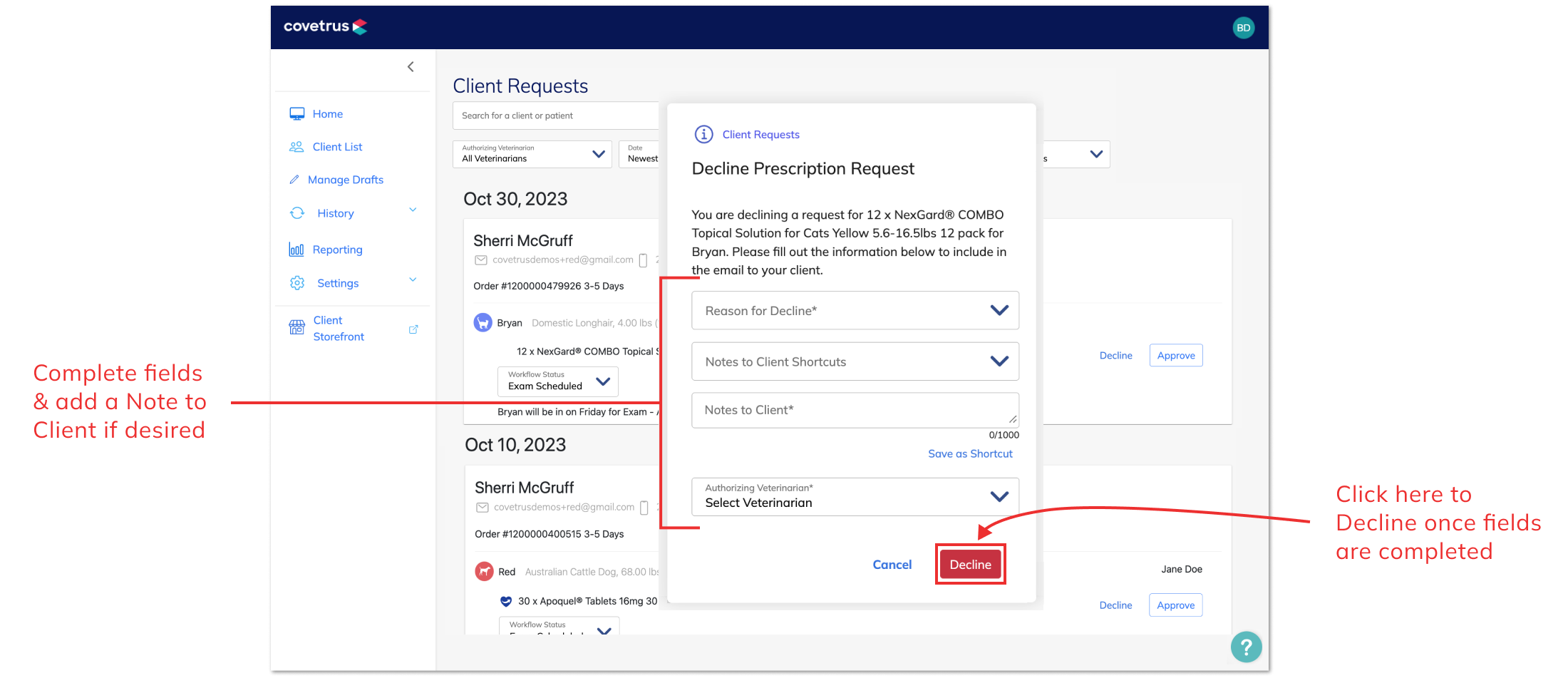 Responding to Client Requests in vRxPro – Covetrus