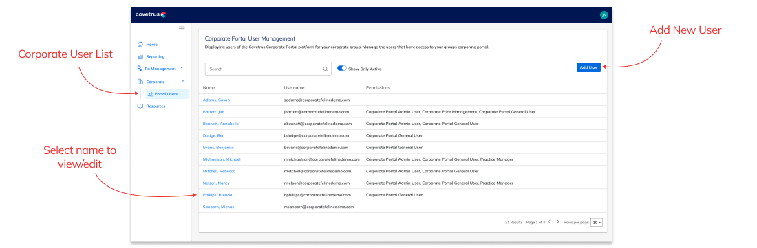 Corporate Portal User Management – Covetrus