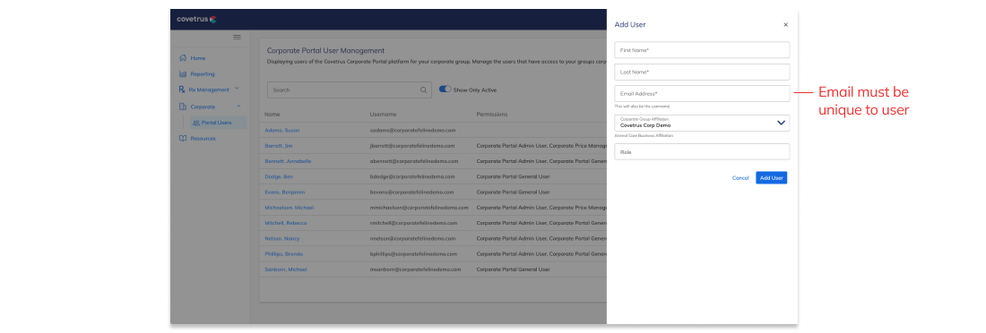 Corporate Portal User Management – Covetrus