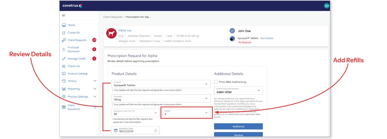 Approving a Client Request – Covetrus