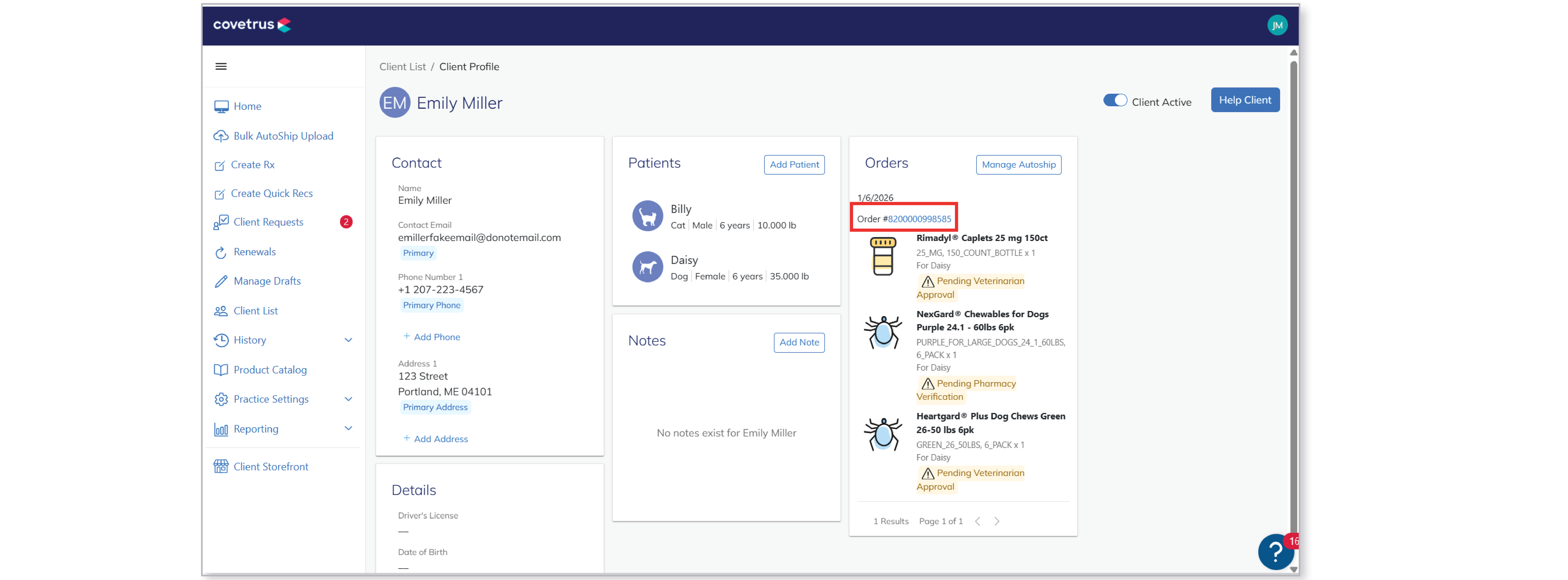 Tracking client orders – Covetrus